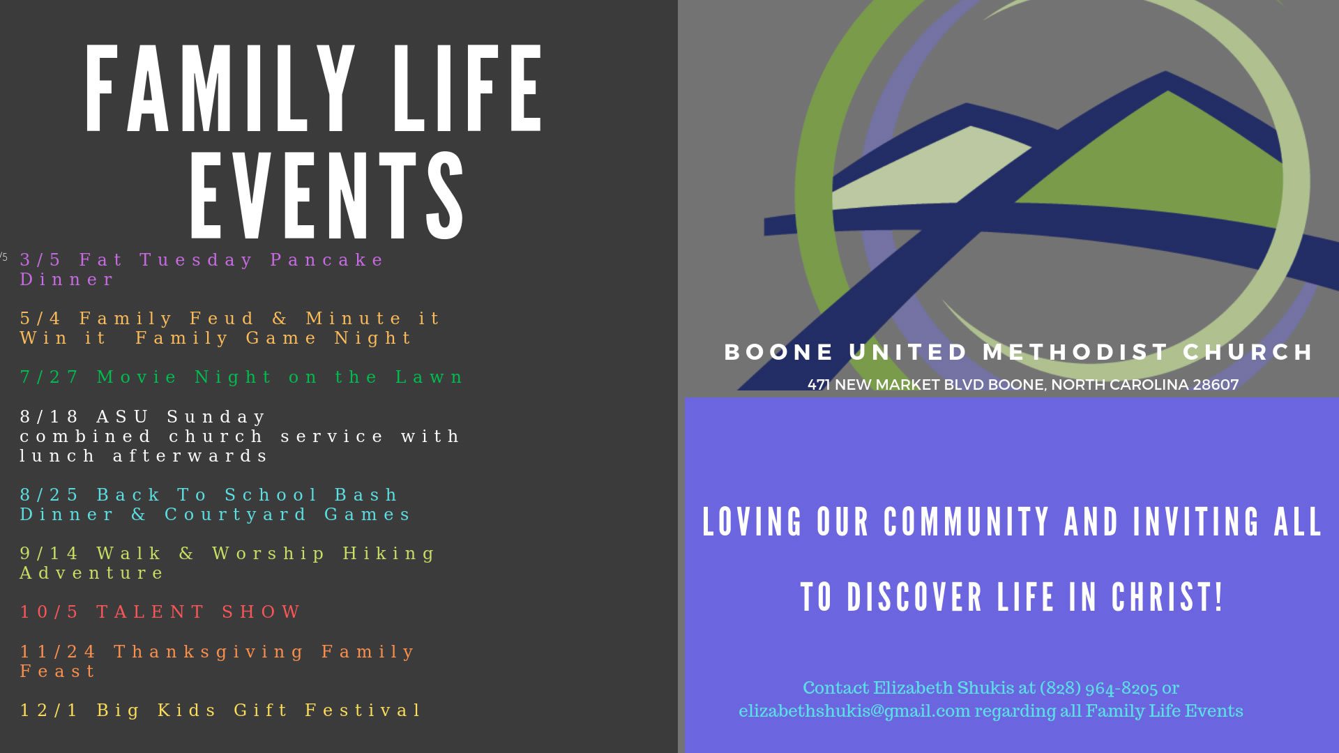 Family Life - Church Events - Boone United Methodist Church